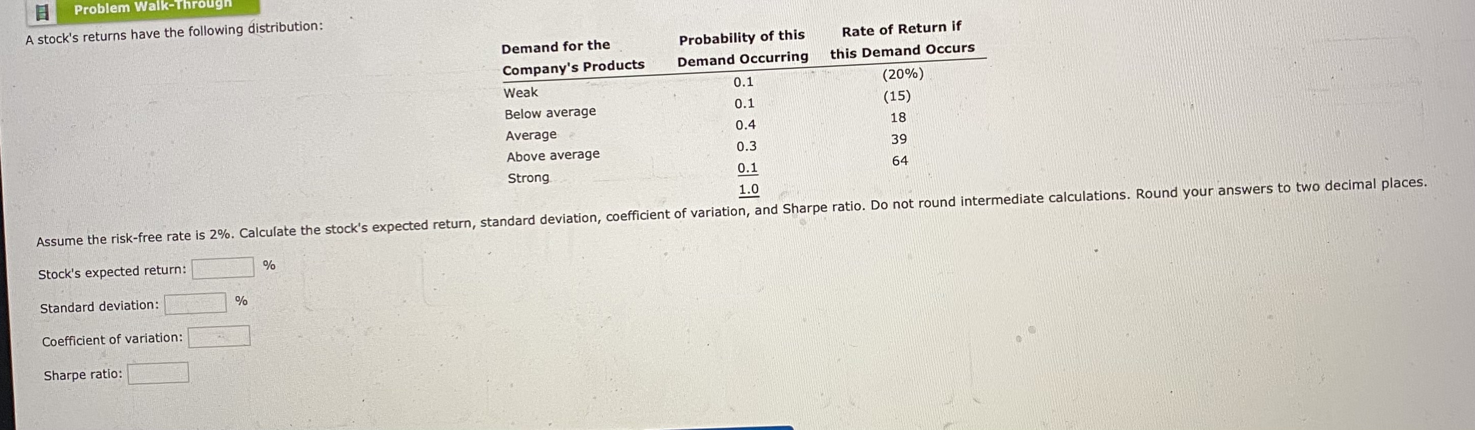 Solved A stock's returns have the following distribution: | Chegg.com
