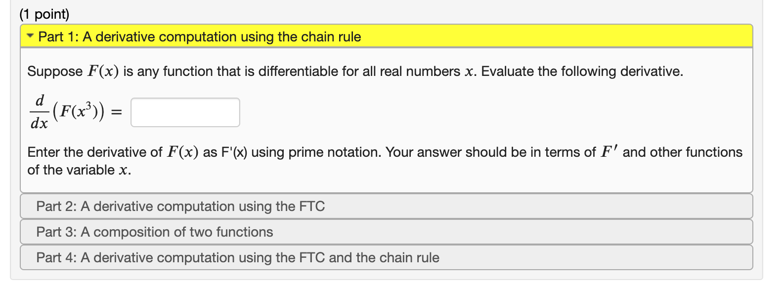 Solved (1 point) Part 1: A derivative computation using the | Chegg.com