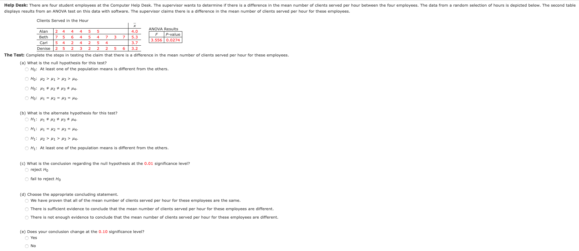 Solved Help Desk: There are four student employees at the | Chegg.com