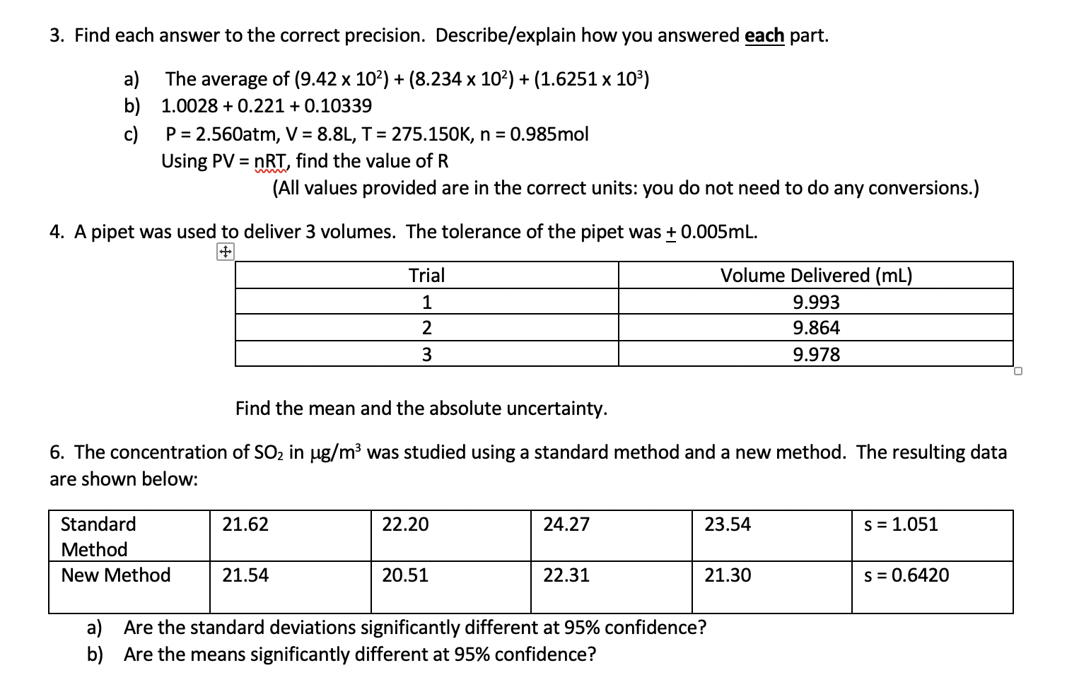 Solved 3. Find each answer to the correct precision. | Chegg.com