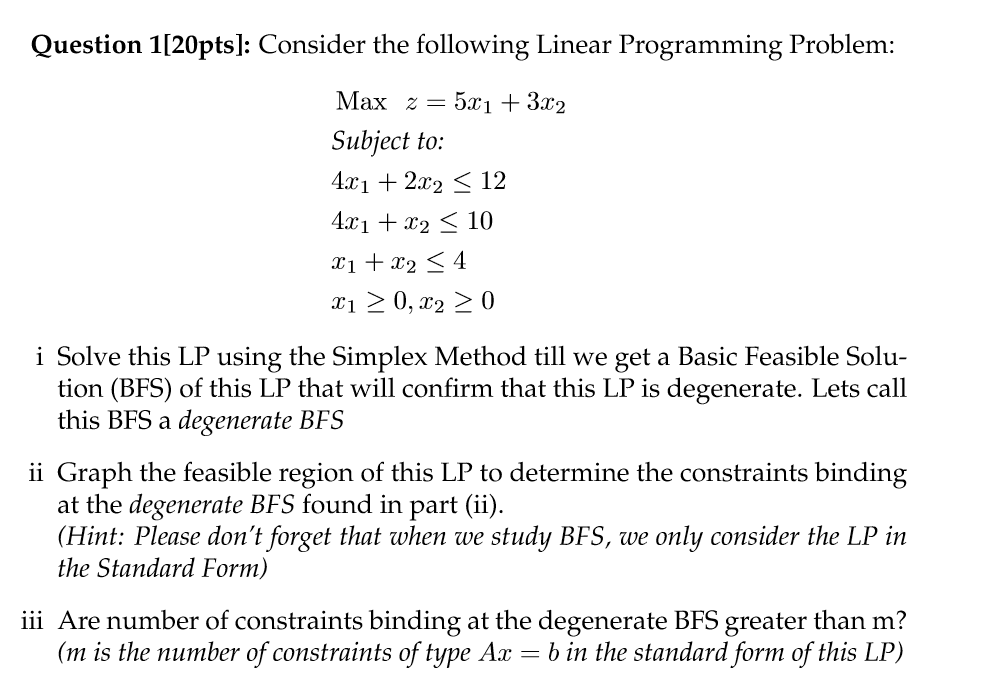 Question 1[20ptsl: Consider the following Linear | Chegg.com