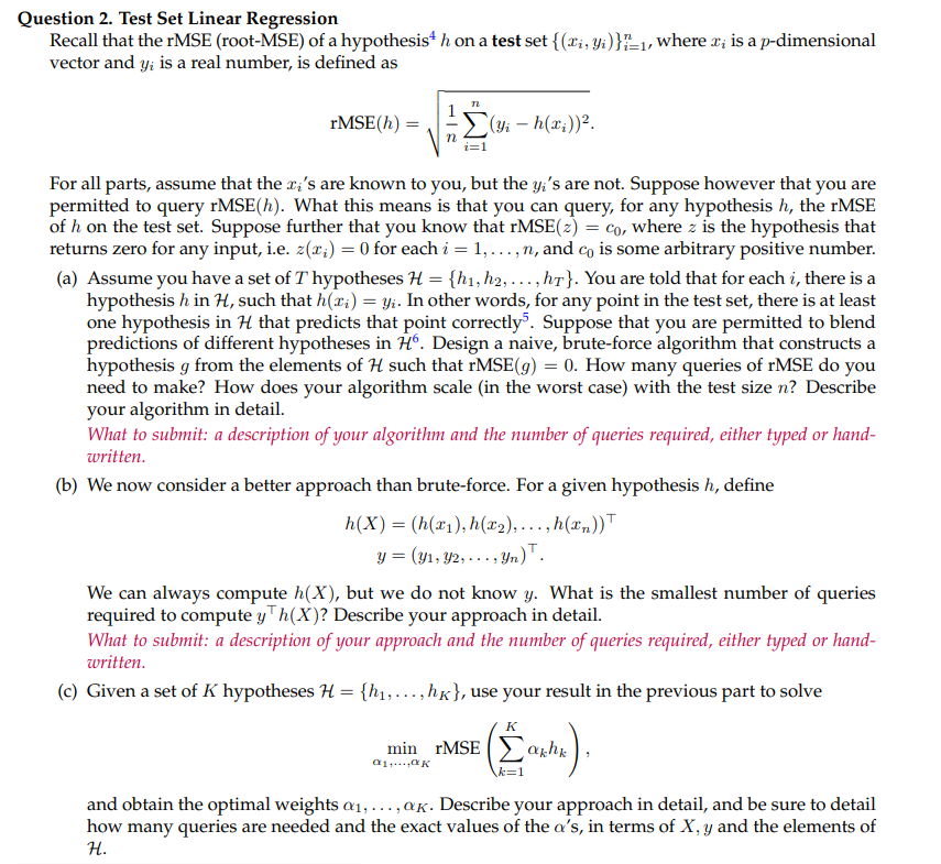 uestion 2. Test Set Linear Regression Recall that the | Chegg.com