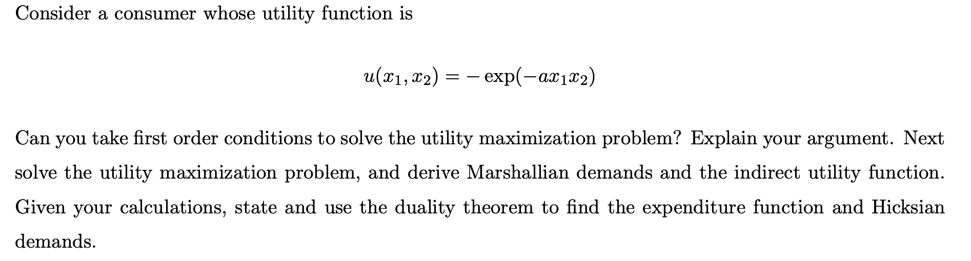 Solved Consider a consumer whose utility function is u(x1, | Chegg.com