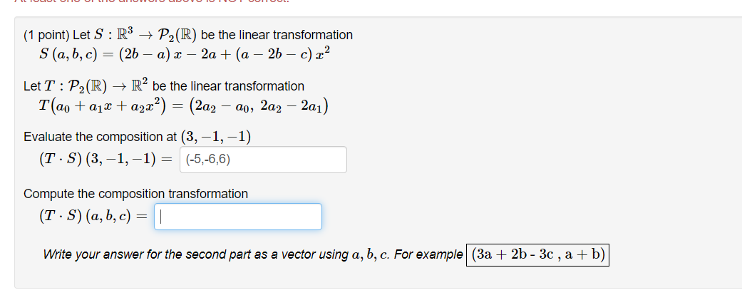Solved - (1 point) Let S : R3 P2(R) be the linear | Chegg.com