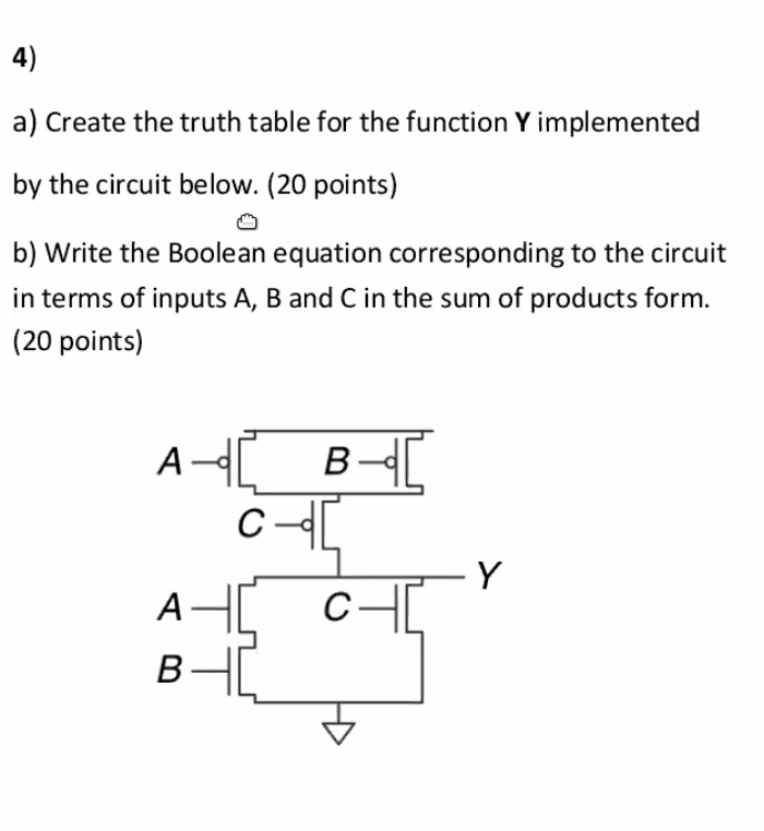Solved 4) a) Create the truth table for the function Y | Chegg.com