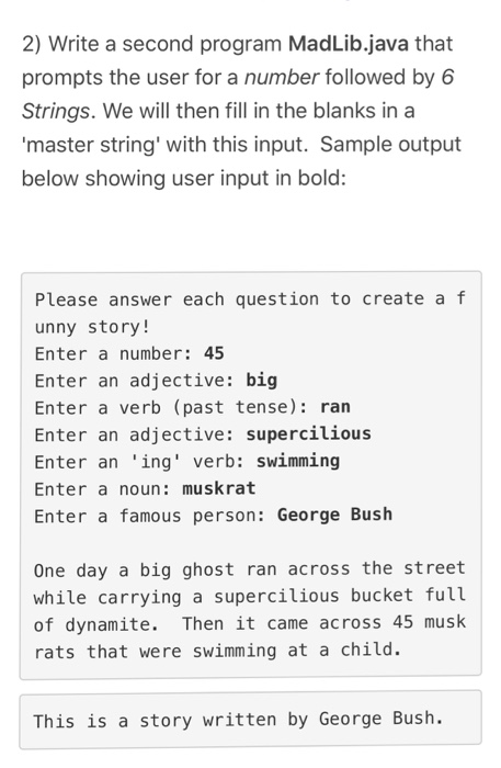 Solved 2 Write A Second Program Madlibjava That Prompts 4281