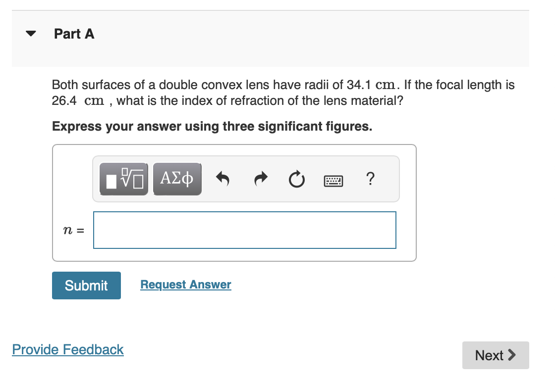 Solved Part ABoth surfaces of a double convex lens have | Chegg.com