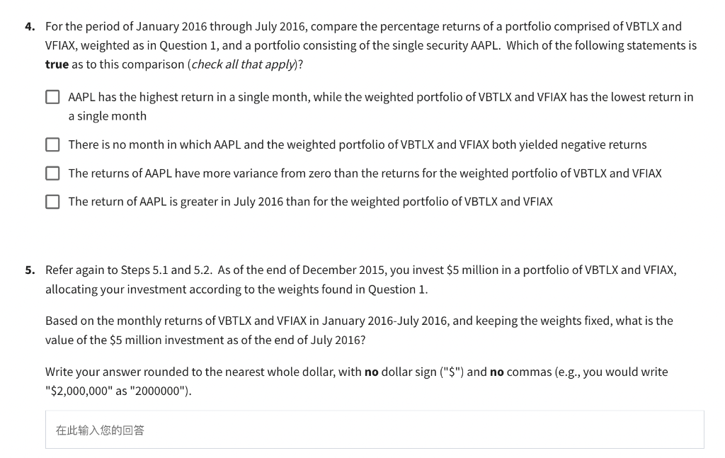 1. Refer to Step 5.1. Calculate the weights of VBTLX | Chegg.com