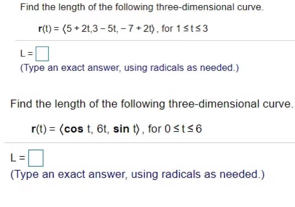Solved Find the length of the following three-dimensional | Chegg.com