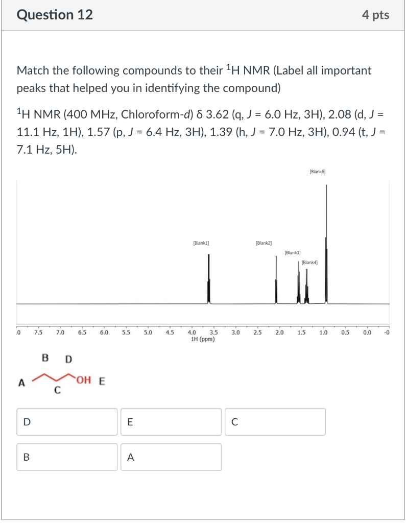 Solved Match the following compounds to their 1H NMR (Label | Chegg.com