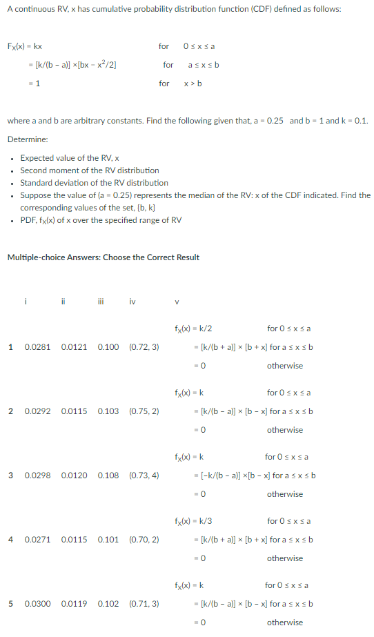 Solved A continuous RV,x has cumulative probability | Chegg.com