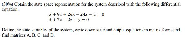 Solved Obtain the state space representation for the system | Chegg.com