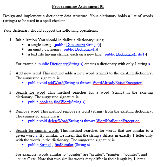 Solved Programming Assionment 01 Design and implement a | Chegg.com