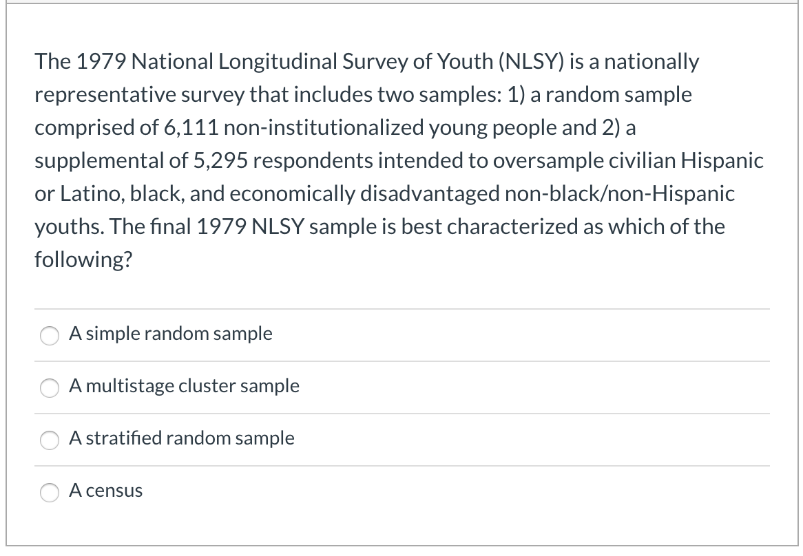 Solved The 1979 National Longitudinal Survey of Youth (NLSY) | Chegg.com