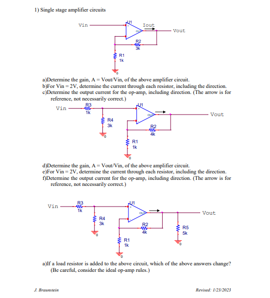Solved 1) Single stage amplifier circuits a)Determine the | Chegg.com