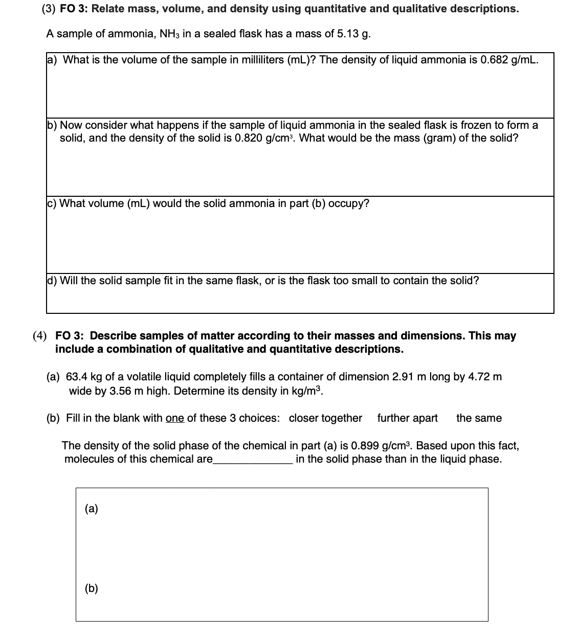 Solved FO 3: Relate mass, volume, and density using | Chegg.com