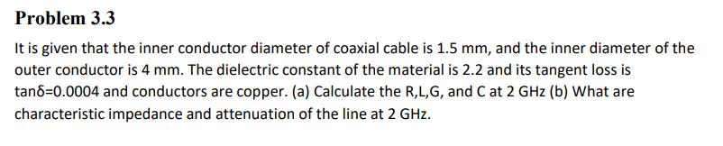 Solved It is given that the inner conductor diameter of | Chegg.com
