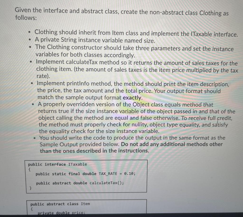 Solved Given The Interface And Abstract Class Create The 4241