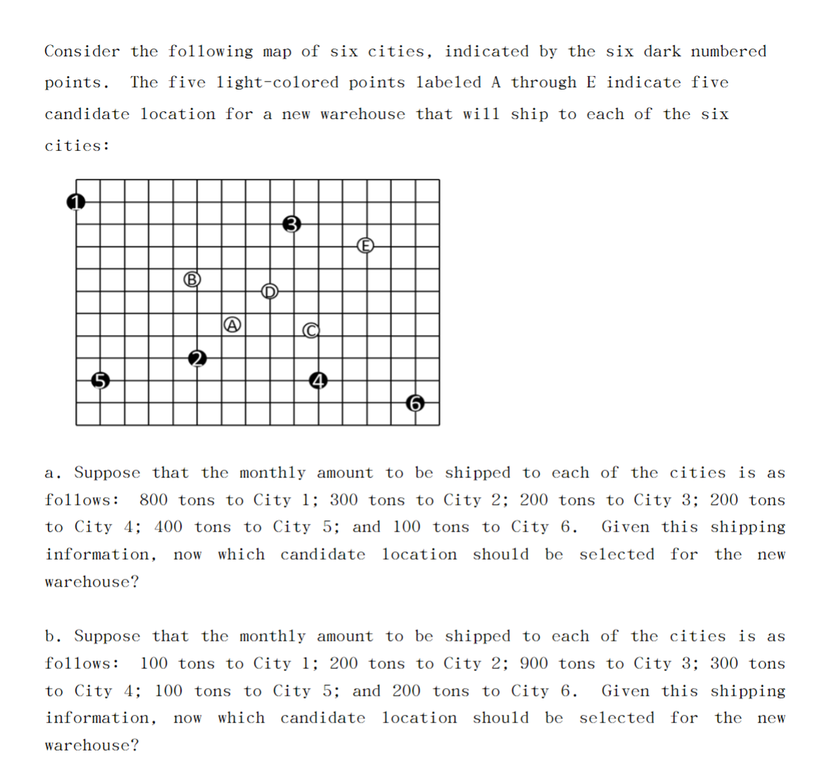 Solved Consider the following map of six cities, indicated | Chegg.com