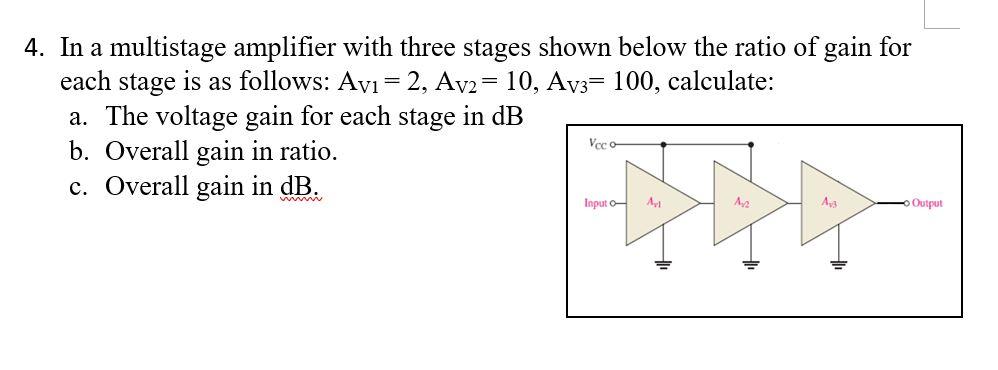 Solved 4. In a multistage amplifier with three stages shown | Chegg.com