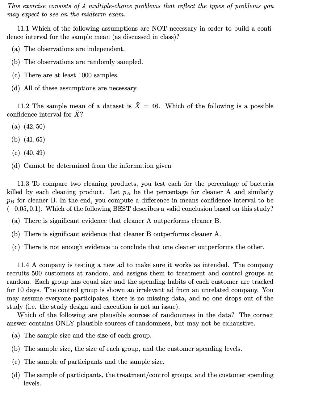 Solved This exercise consists of 4 multiple-choice problems | Chegg.com