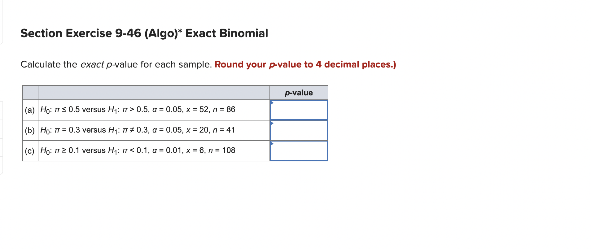 Solved Section Exercise 9-46 (Algo)* Exact Binomial | Chegg.com