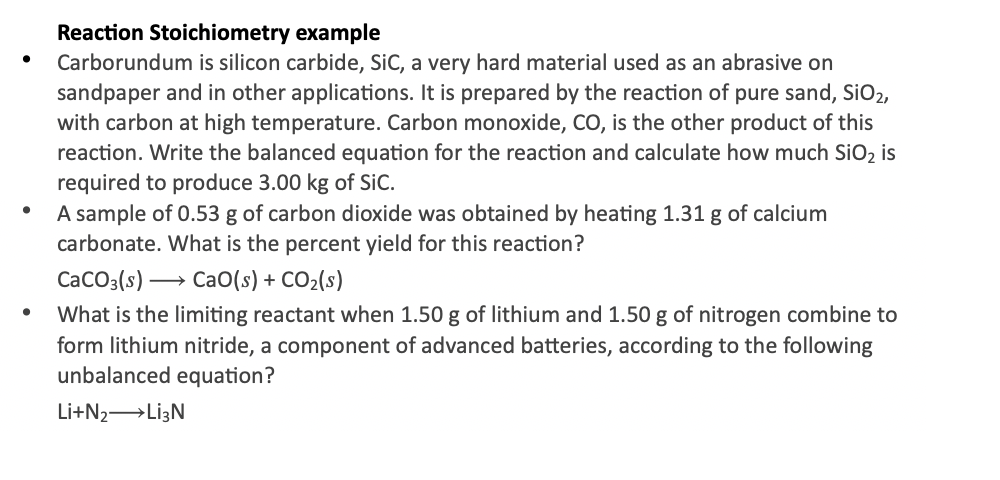 Solved Reaction Stoichiometry example Carborundum is silicon | Chegg.com