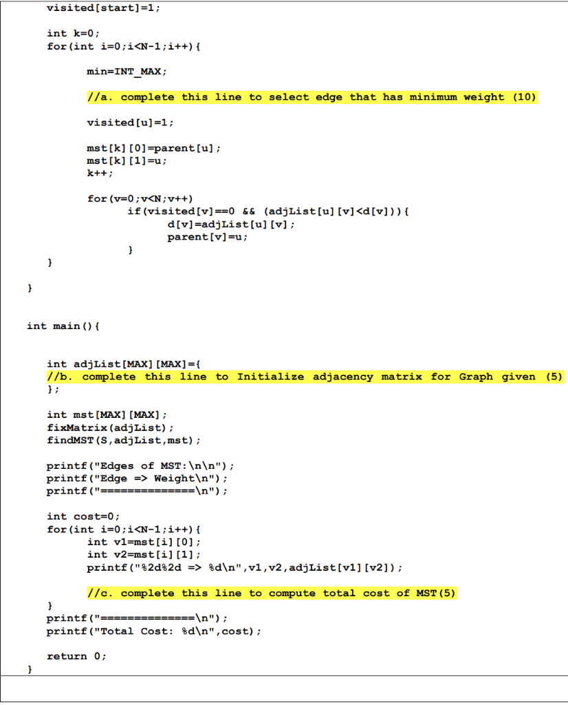 Solved Consider Graph given below to complete the code } 0 | Chegg.com