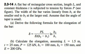 Solved 2.3-14 A flat bar of rectangular cross section, | Chegg.com