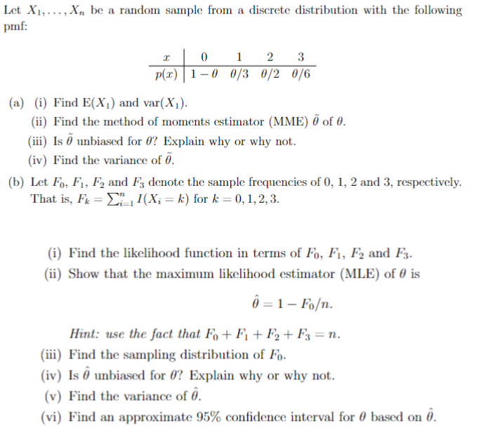 Let x1,dots,xn ﻿be a random sample from a discrete | Chegg.com