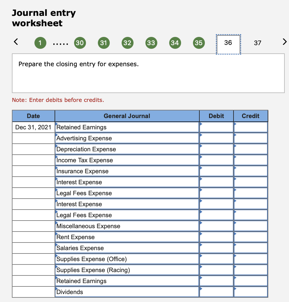 Journal entry worksheet Prepare the closing entry for | Chegg.com