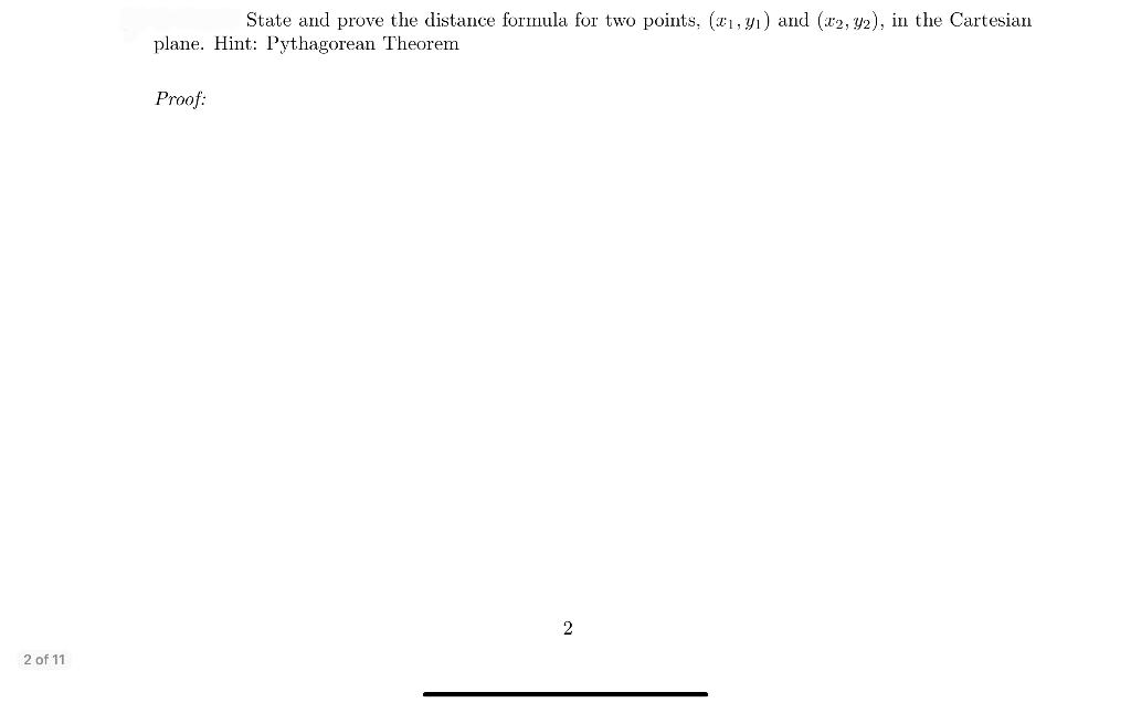 Solved State and prove the distance formula for two points, | Chegg.com