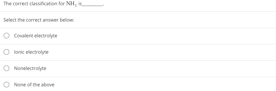 Solved The correct classification for NH2 is Select the | Chegg.com