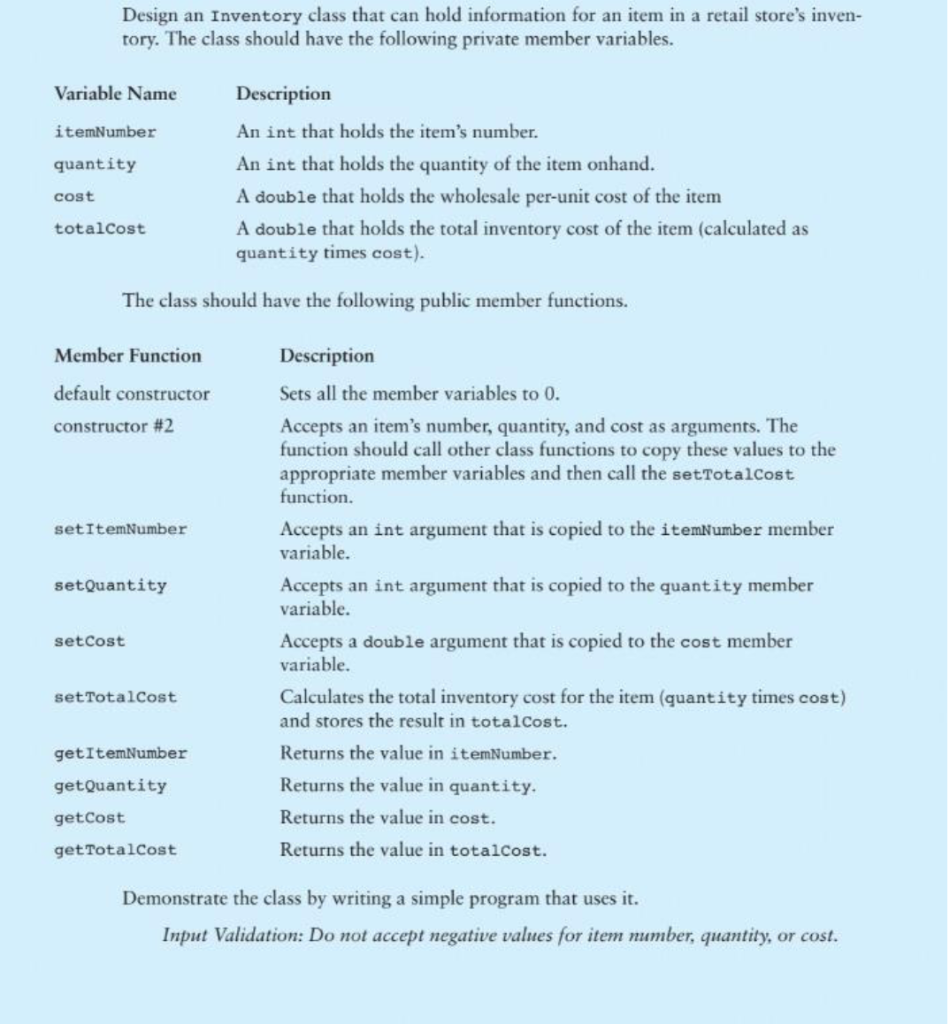 Solved Design an Inventory class that can hold information | Chegg.com