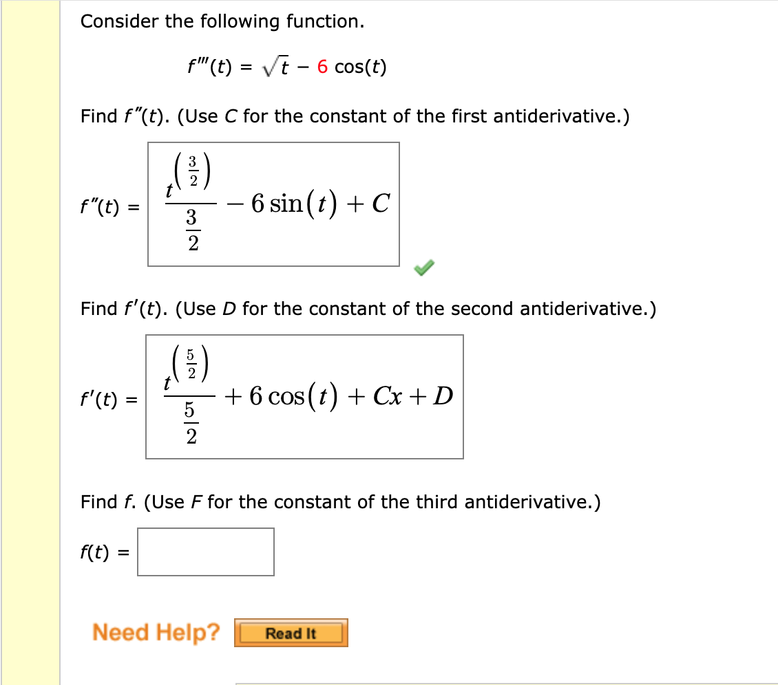 Solved Consider The Following Function F′′′ T T−6cos T