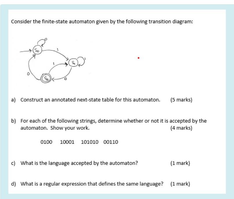 Solved Consider the finite-state automaton given by the | Chegg.com