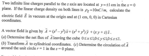 Solved Two infinite line charges parallel to the z axis are | Chegg.com