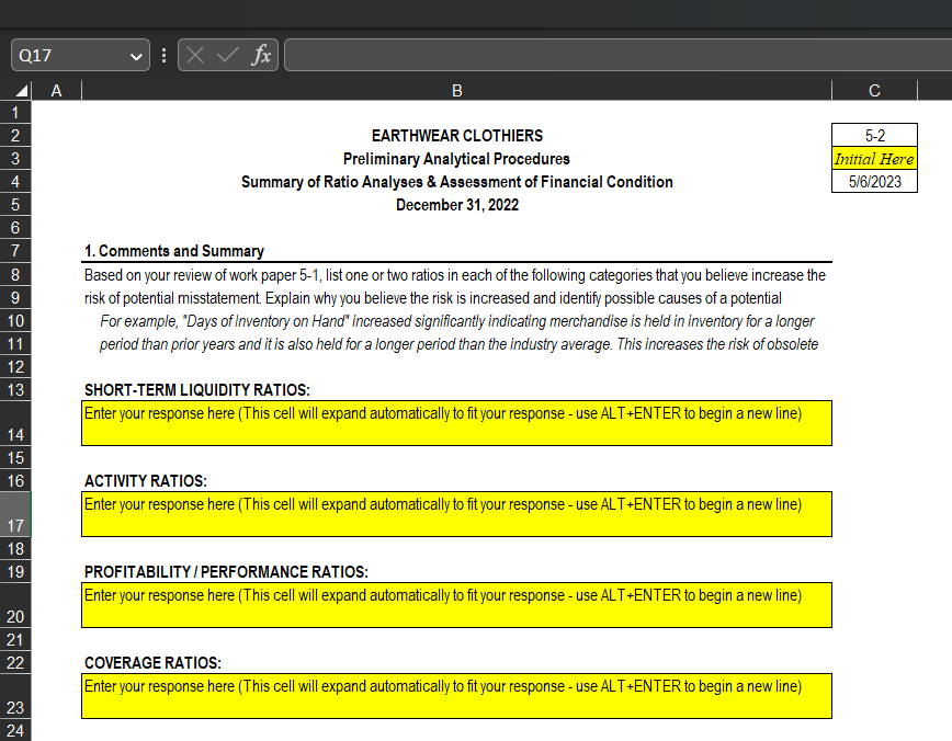 EarthWear Hands-on Mini-case Chapter 5 - Preliminary | Chegg.com