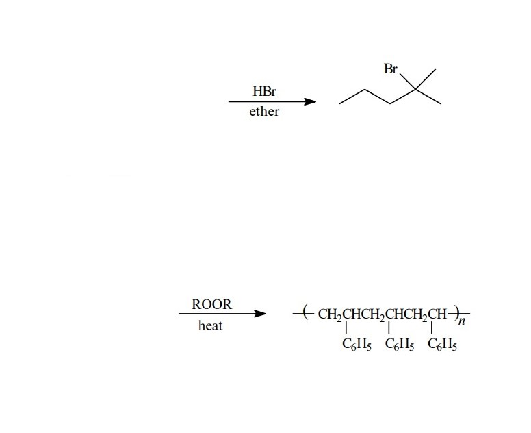 Solved Br, HBr ether ROOR heat +CH2CHCH2CHCH2CHTN C6H5 C6H5 | Chegg.com