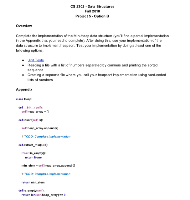 CS 2302 Data Structures Fall 2018 Project 5-Option B | Chegg.com