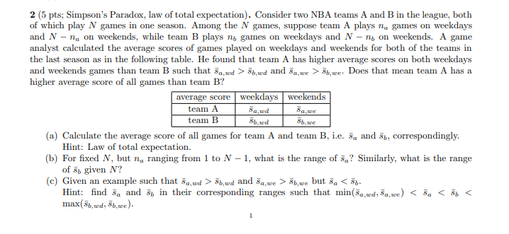 Solved 2 (5 pts; Simpson's Paradox, law of total | Chegg.com