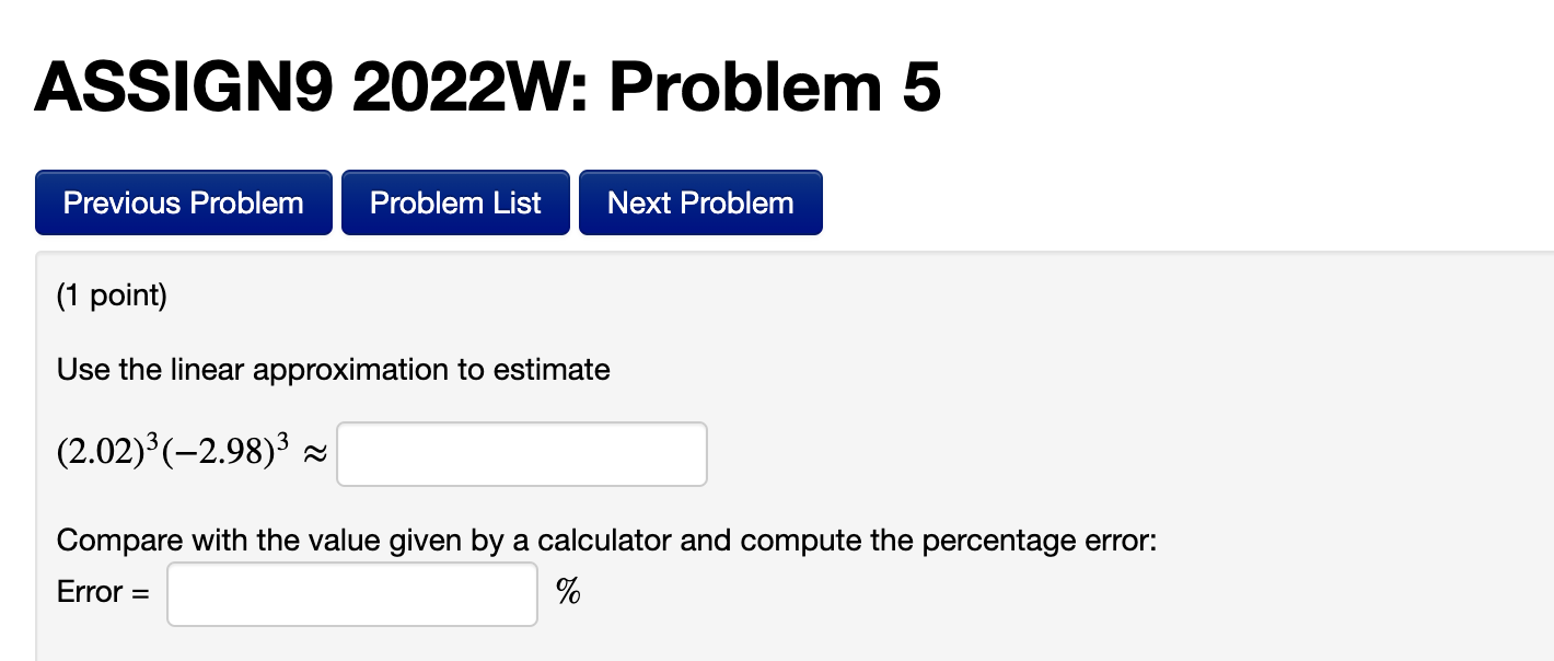 Solved ASSIGNO 2022W: Problem 5 Previous Problem Problem | Chegg.com Solved ASSIGNO 2022W: Problem 5 Previous Problem Problem | Chegg.com