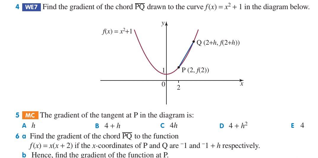 Solved 4 WE7 Find the gradient of the chord PQ drawn to | Chegg.com