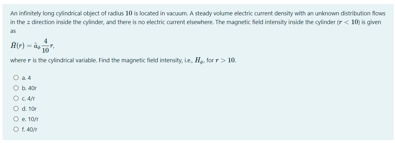 Solved An infinitely long cylindrical object of radius 10 is | Chegg.com