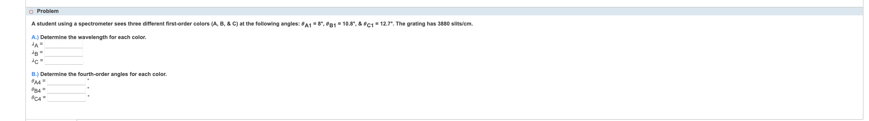 Solved A student using a spectrometer sees three different | Chegg.com