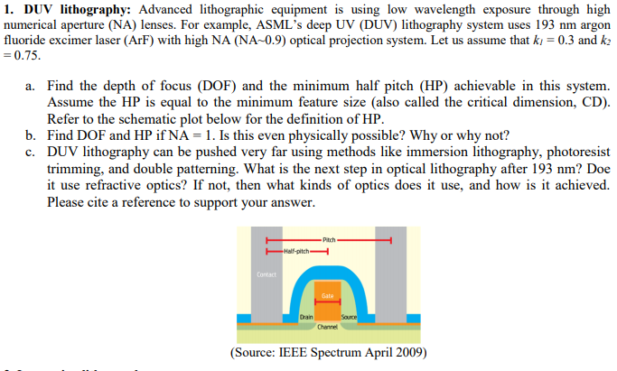 1. DUV lithography: Advanced lithographic equipment | Chegg.com