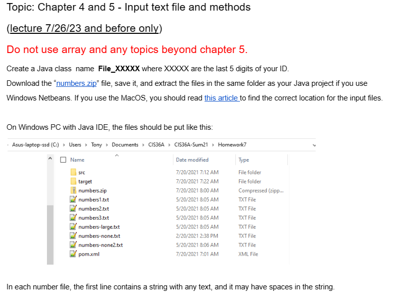 Solved Topic: Chapter 4 and 5 - Input text file and methods | Chegg.com