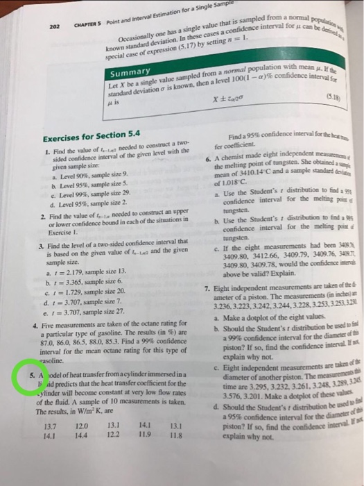 Solved Sample Point and interval Estimation for a 5ingle | Chegg.com