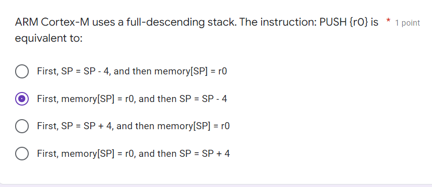 Solved ARM Cortex-M uses a full-descending stack. The | Chegg.com