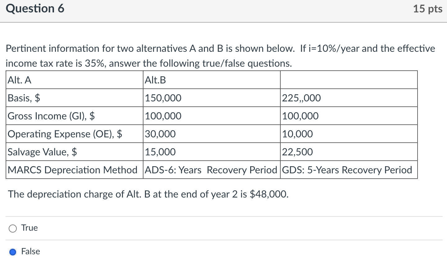 Solved Question 5Given the following two alternatives and | Chegg.com